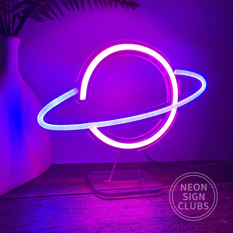 9.8x8in Saturn Planet Neon Light Sign Table Lamp LED Lights for Kids ...