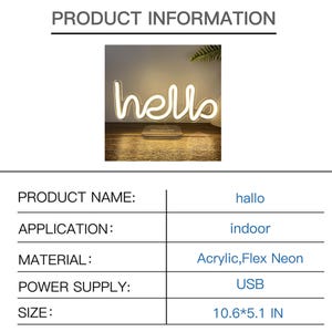 10.6" USB LED Mini Neon Lamp Hello Neon Sign Home Living Bedroom ...