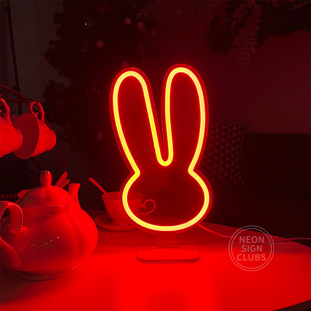 9.8in Rabbit Neon Sign,usb Night Light, LED Mini Lamp With Table Stand ...