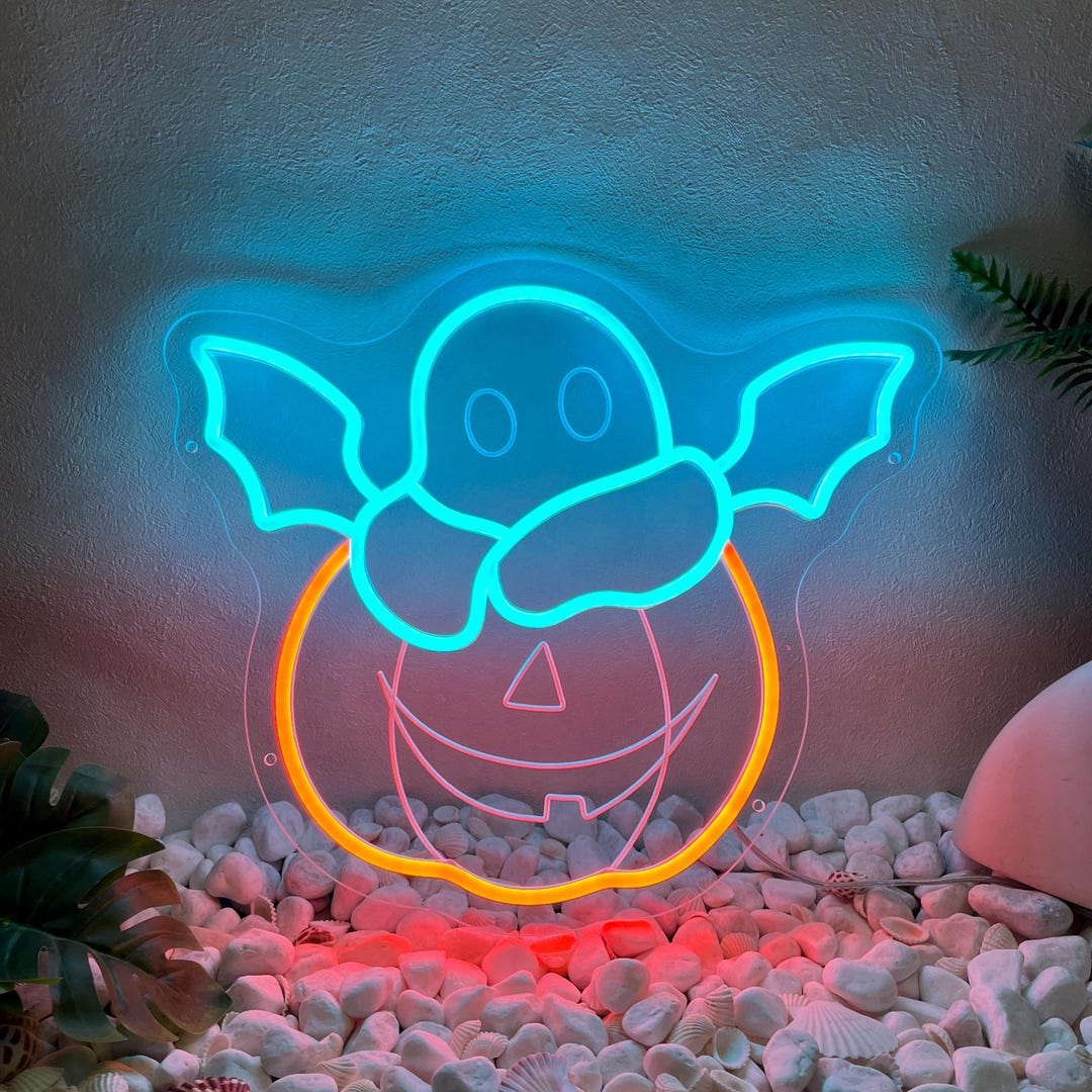 Halloween Neon Sign Bat Wings With Pumpkin LED Neon Light Ghost Pumpkin ...