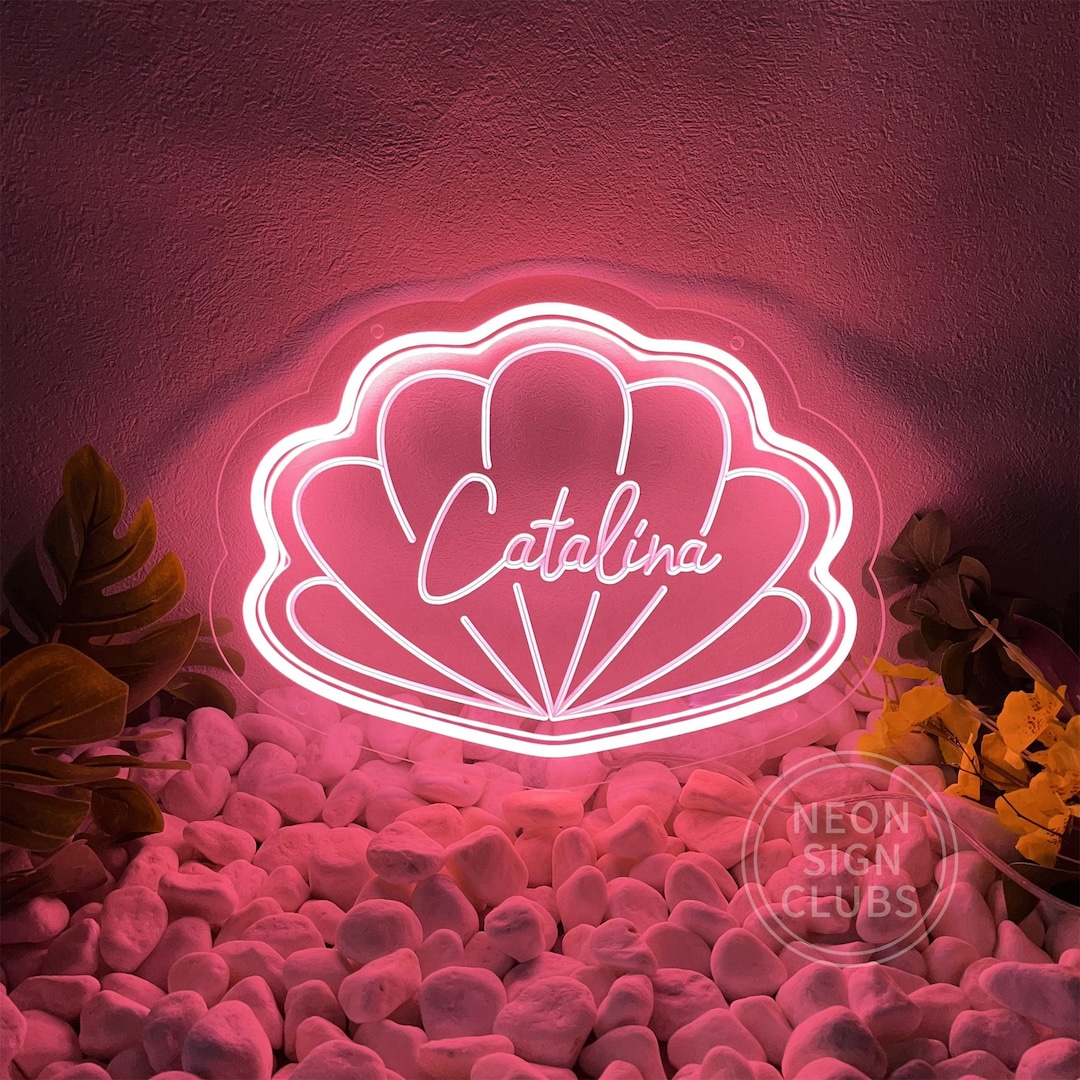Custom Seashell Name Neon Sign, Kids Room Nursery Decor, Mermaid Baby ...
