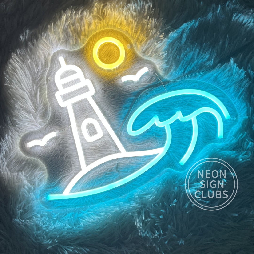 Lighthouse Seawave Neon Sign Custom Neon Sign for Seaside Shop Cafe ...