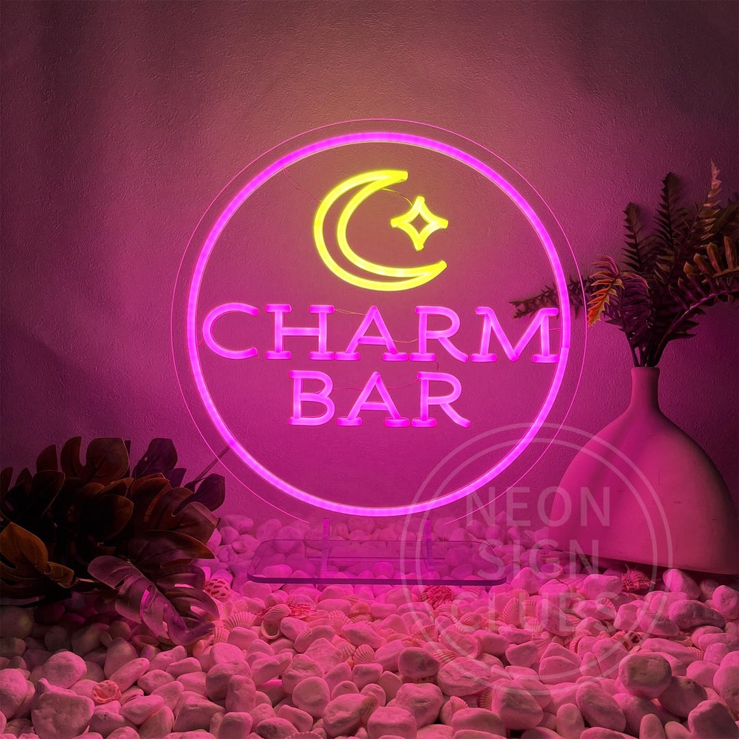 Charm Bar Neon Sign: Moon & Star LED Wall Decor - Etsy