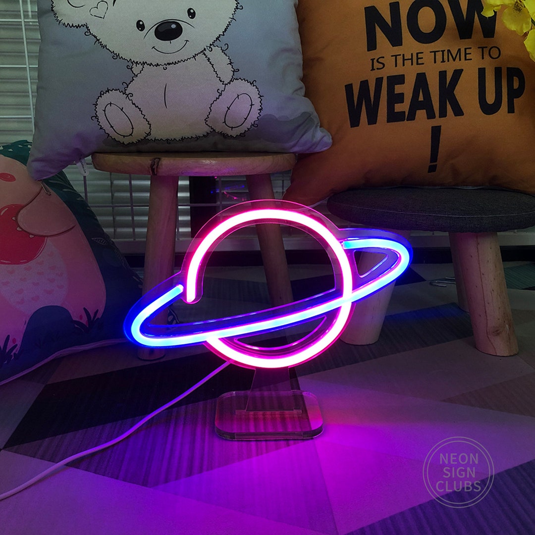 9.8x8in Saturn Planet Neon Light Sign Table Lamp LED Lights for Kids ...