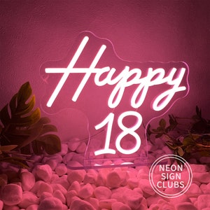 Happy 18 Neon Sign|custom Birthday Table Led Light|18th Birthday Decor ...