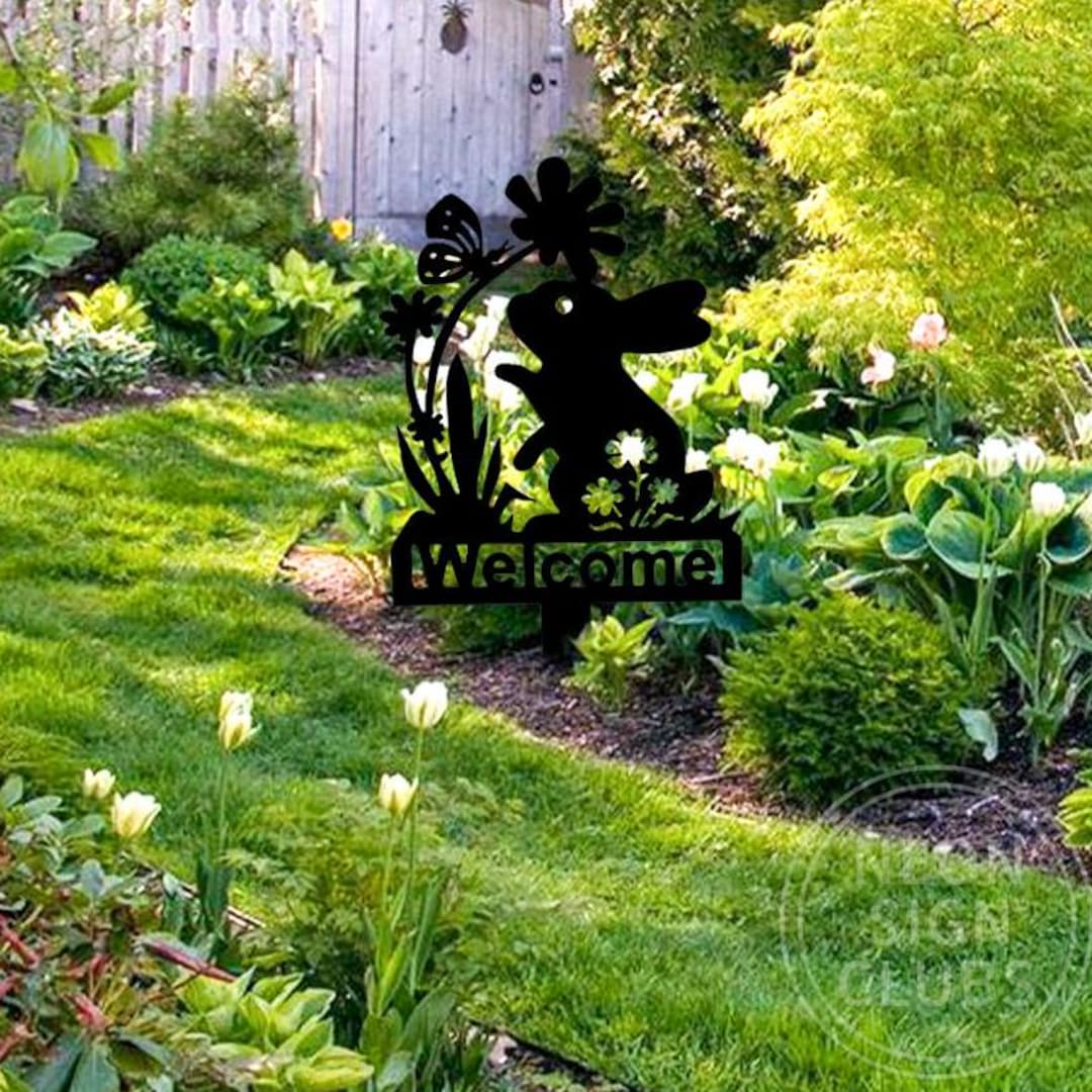 Custom Rabbit Metal Garden Stake Welcome Garden Sign Garden Metal ...