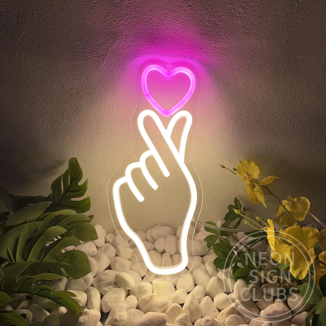 Finger Heart Neon Signs, Custom Neon Sign Wall Decor, Neon Light Led ...