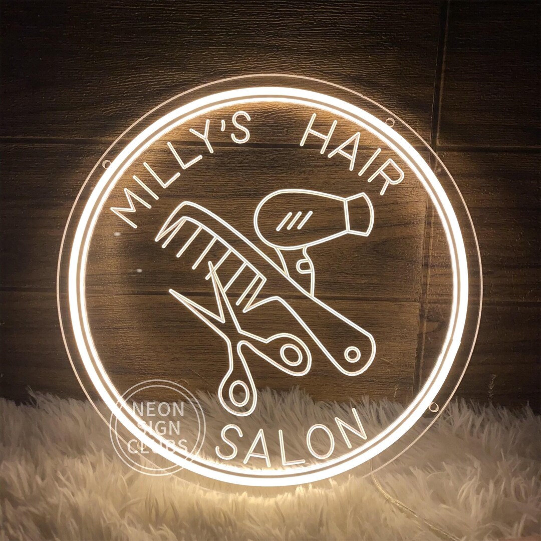 Custom Hair Salon Neon Sign,custom Shop Name Signage,scissors Wall ...