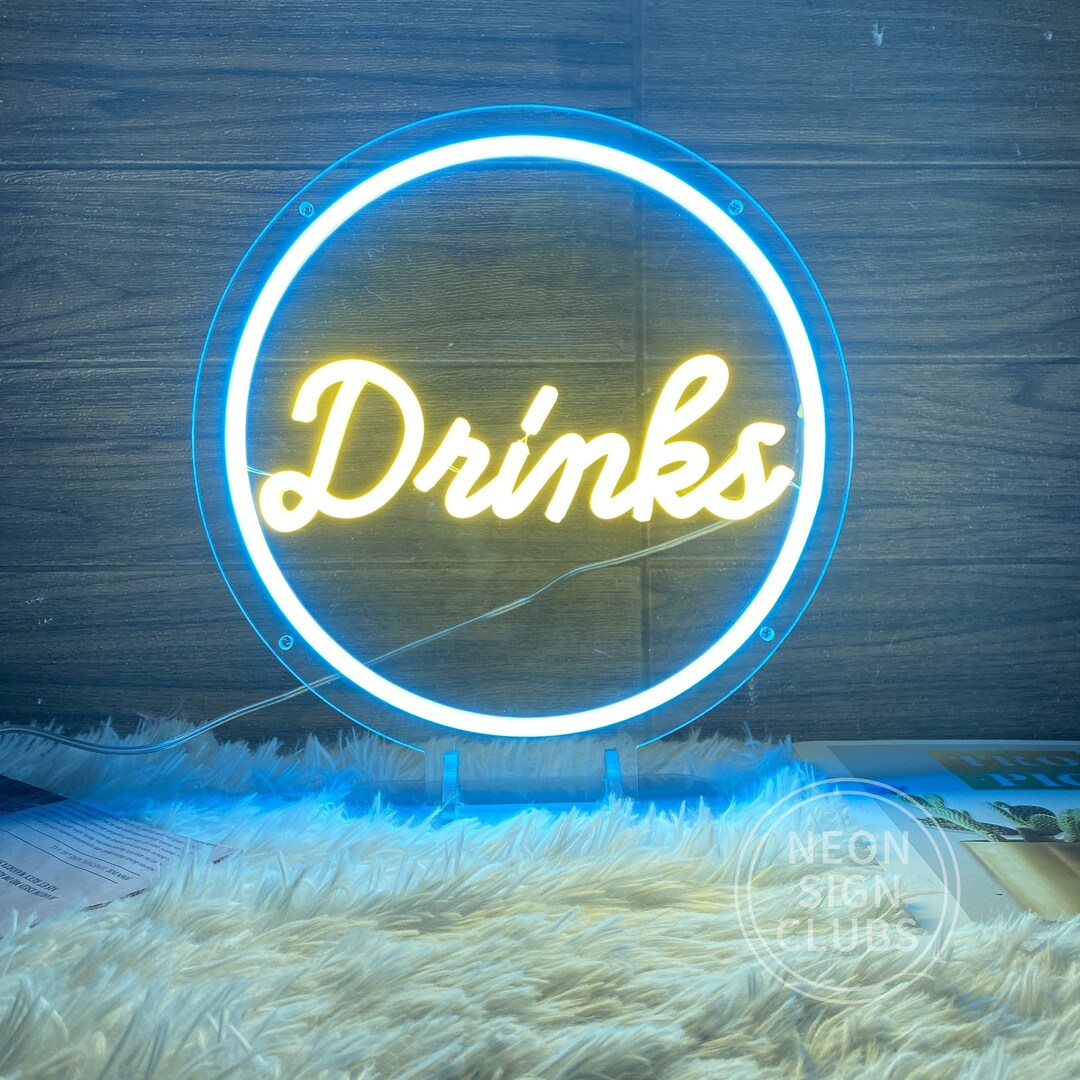 Drinks Neon Sign for Home Bar Circle Shape Neon Sign Custom Bar Pub ...