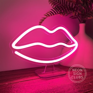 9.8" LED USB Plug Neon Lamp Lips Pink Light Neon Sign Custom Bedroom ...