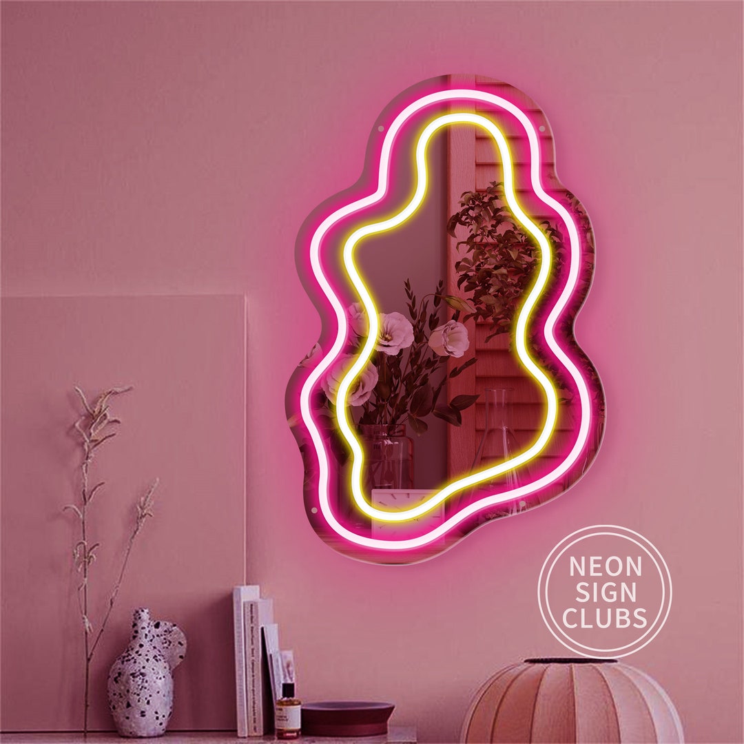 Wavy Mirror Neon Sign|custom Y2K Style Mirror Neon Light|makeup Mirror ...