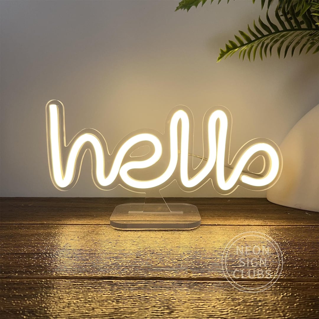 10.6" USB LED Mini Neon Lamp Hello Neon Sign Home Living Bedroom ...