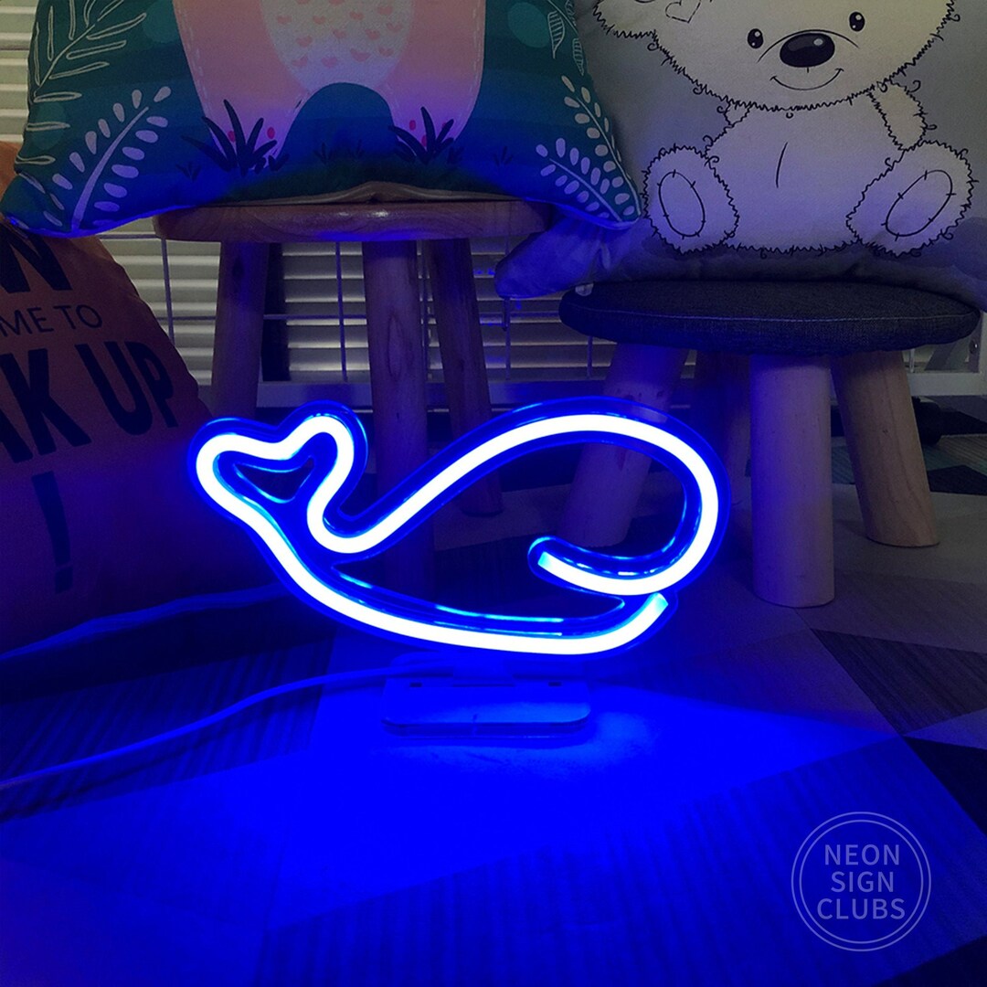 9.8 USB LED Mini Neon Sign LED Desk Lamp Whale Sign Desk Light Table ...