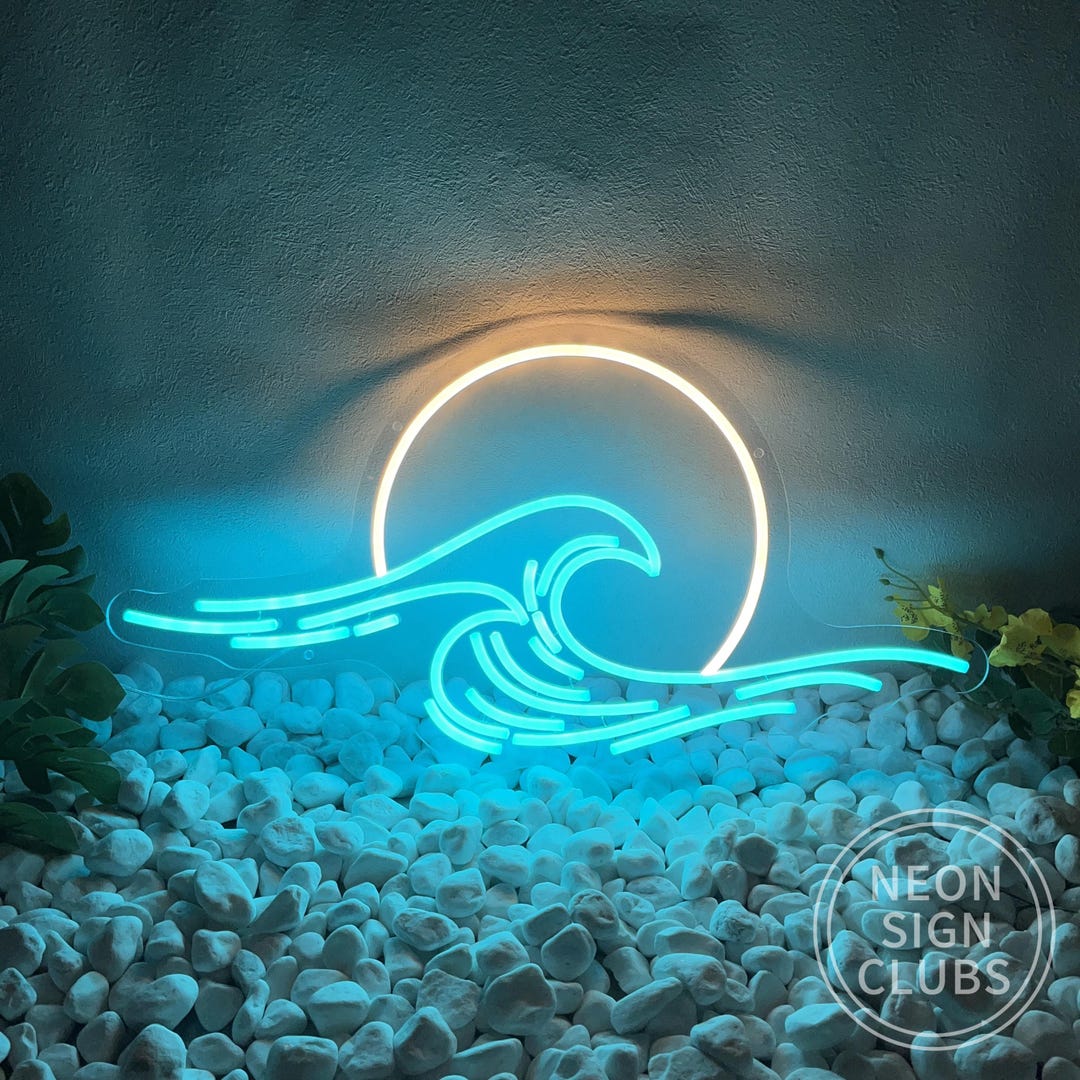 Wave Sunset Neon Sign, Custom Sun Ocean Sunrise Sea LED Neon Light ...