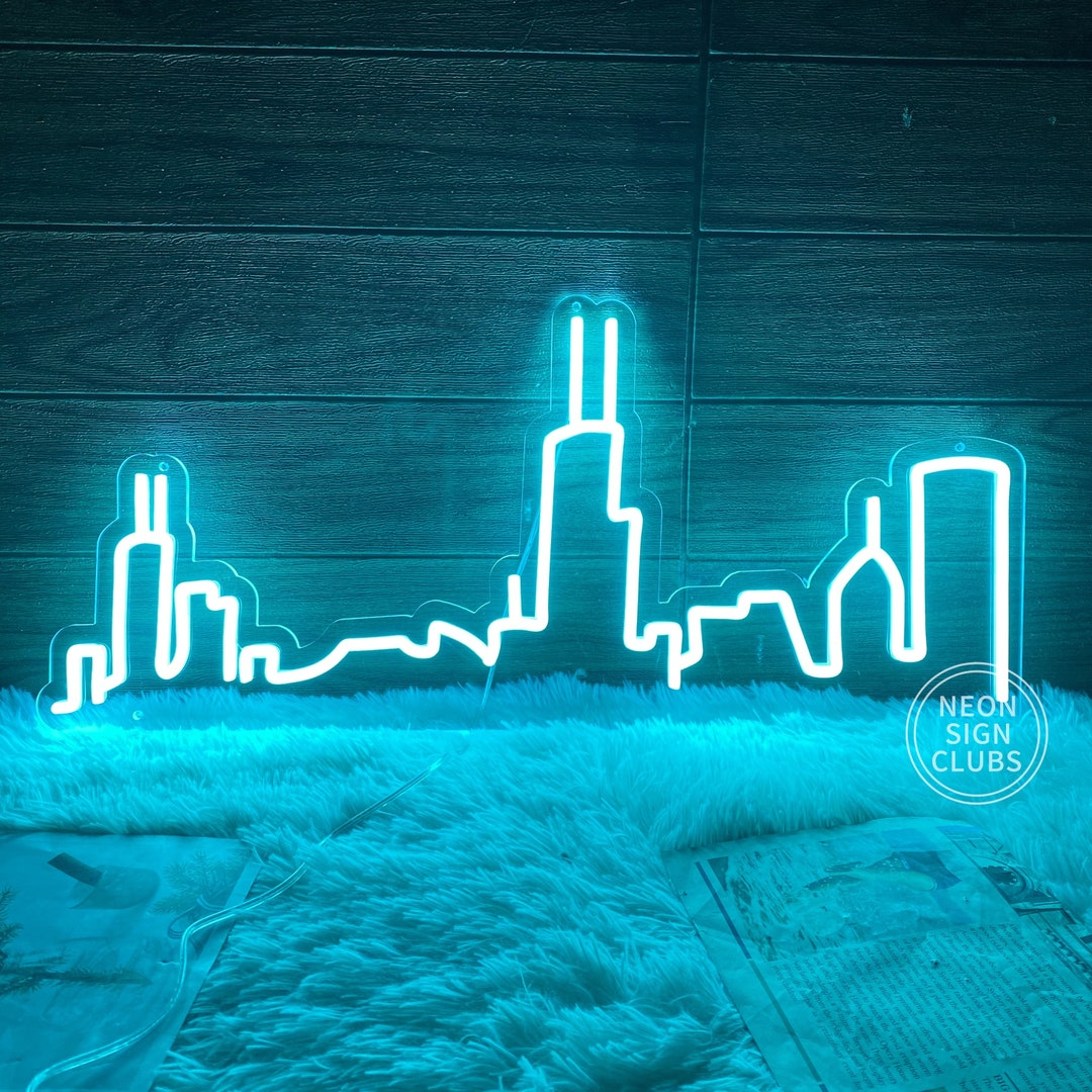 Chicago City Skyline Neon Sign: Custom Bar Decor - Etsy