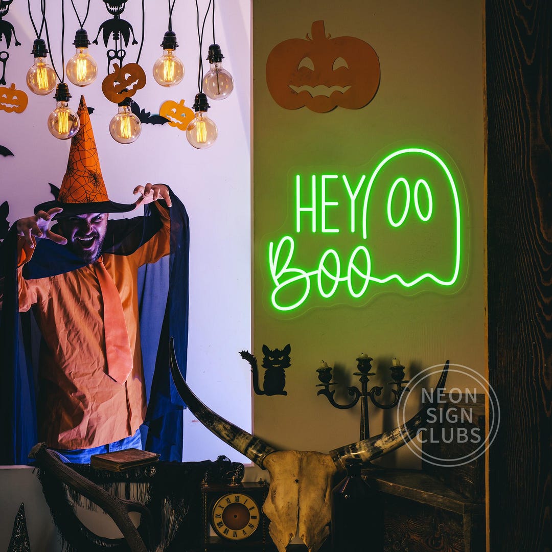 Hey Boo Neon Sign Halloween Boo Neon Sign Custom Halloween Neon Sign ...