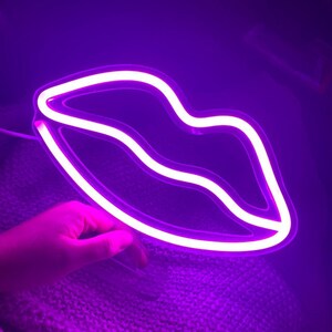 9.8" LED USB Plug Neon Lamp Lips Pink Light Neon Sign Custom Bedroom ...