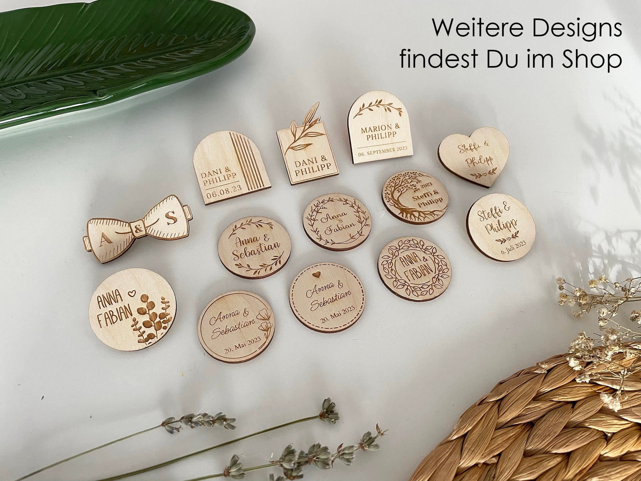 Anstecker Hochzeitsgäste aus Holz, Set, Gastgeschenke ...