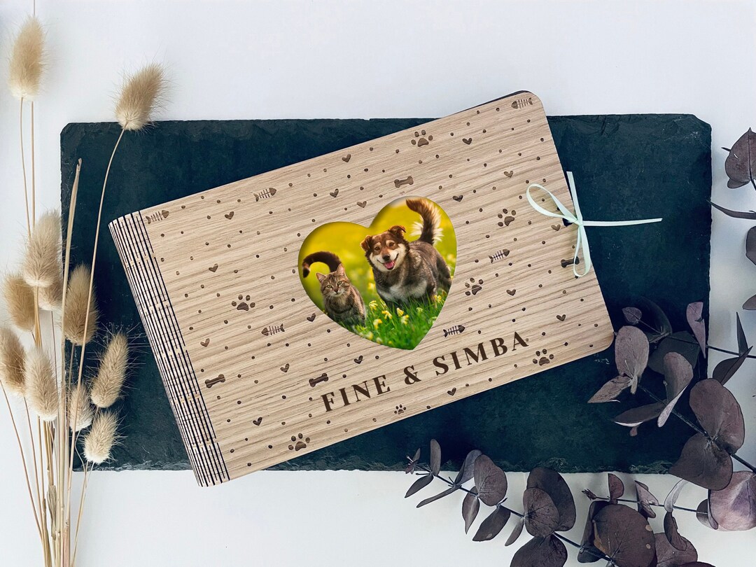 Pet Keepsake, Photo Book Wooden Personalized, Memory Book Cat, Dog, Pet ...