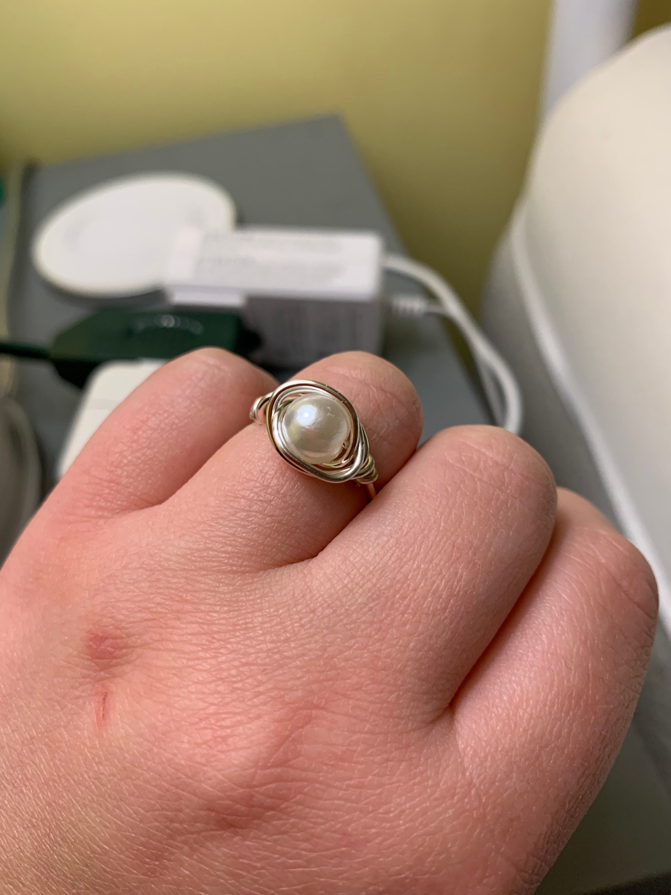 Anillo de perla envuelto tamaño 7 - Etsy España