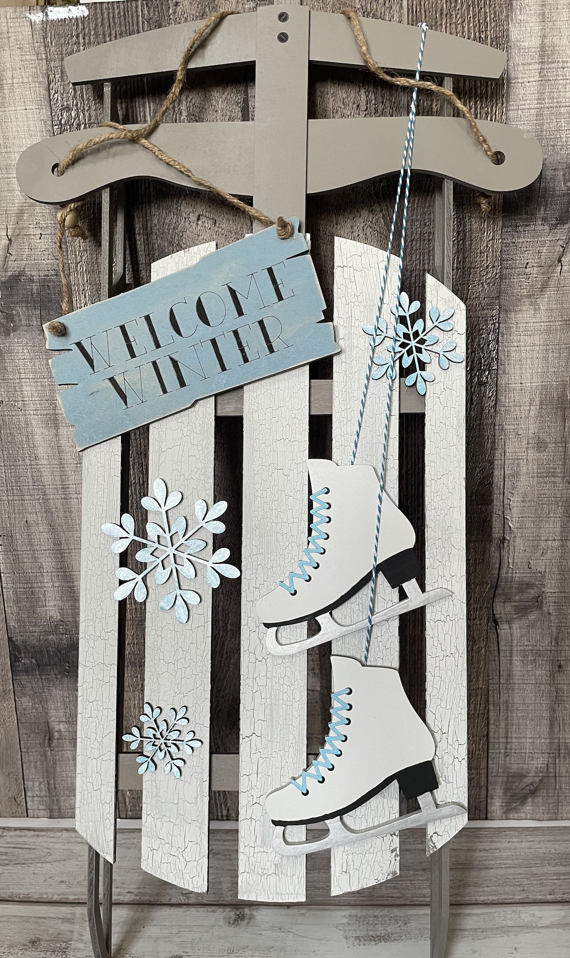 Vintage Sled Welcome Winter, Vintage Sled Décor, Fireplace Sled Leaner ...