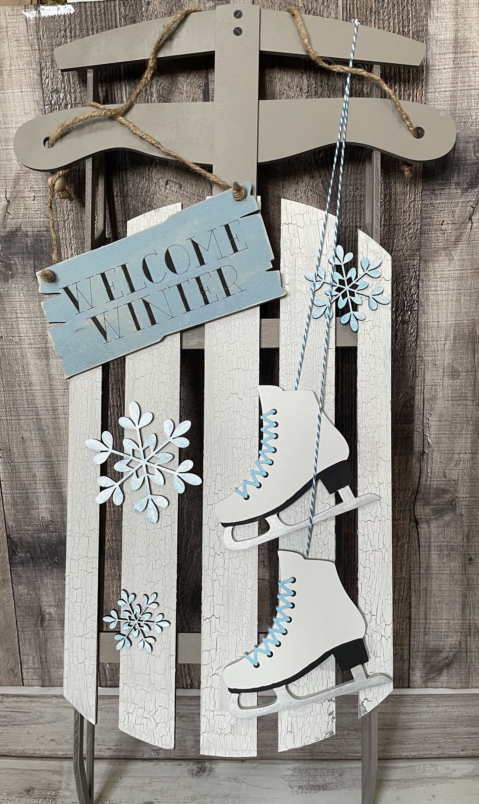 Vintage Sled Welcome Winter, Vintage Sled Décor, Fireplace Sled Leaner ...