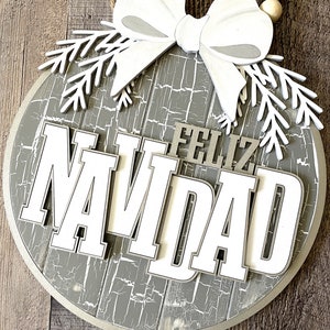 For Large Lasers 18 Feliz Navidad Door Hanger W/greens and Bow Hanger ...