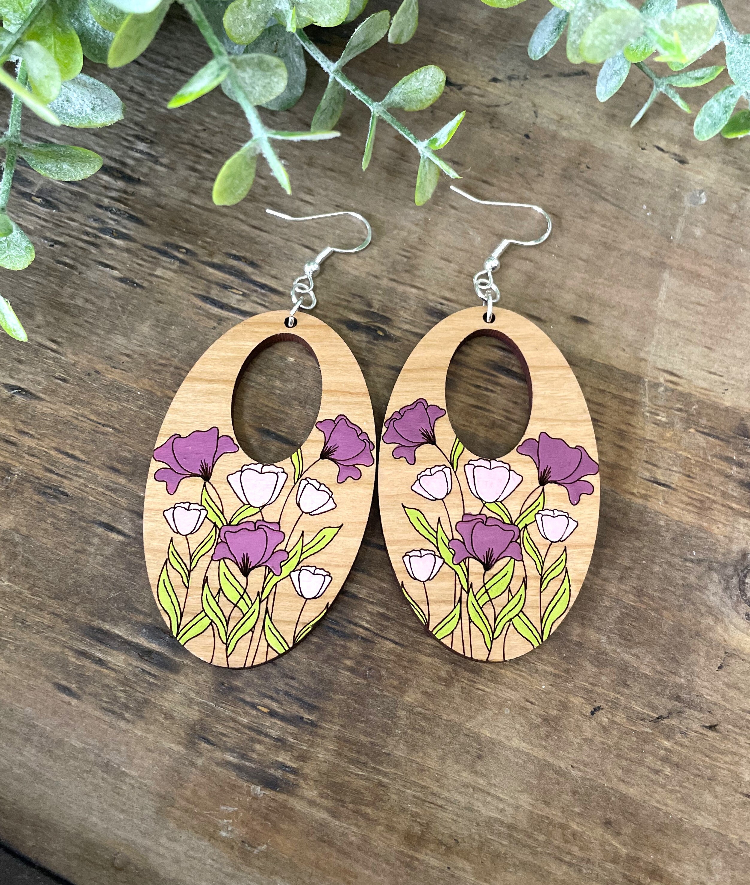 Floral Wood Earrings SVG Hand Drawn Floral Wood Earring Set - Etsy