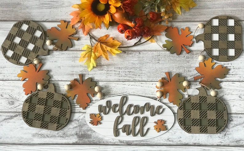 Fall Pumpkin and Leaves Banner Mantel Fall Banner Fall | Etsy