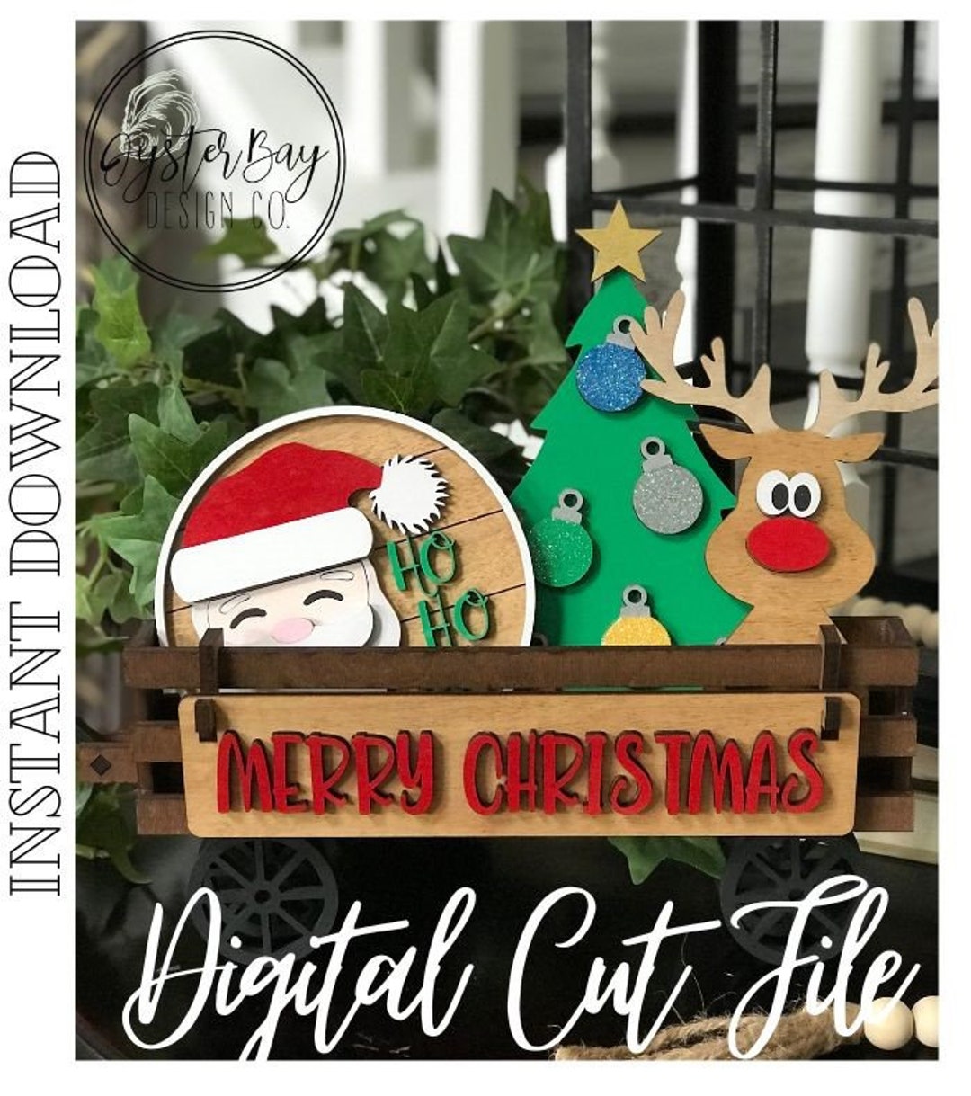 Christmas Tiered Tray Insert SVG, Santa, Tree, Reindeer (digital File ...