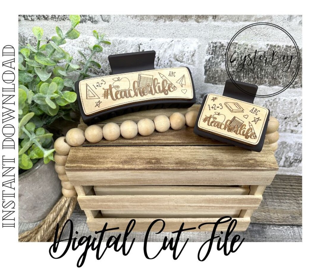 Teacher Pattern Hair Clip SVG - Engraved Hair Clip SVG, Include Both ...