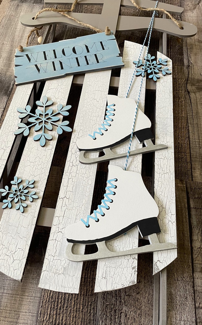 Vintage Sled Welcome Winter, Vintage Sled Décor, Fireplace Sled Leaner ...