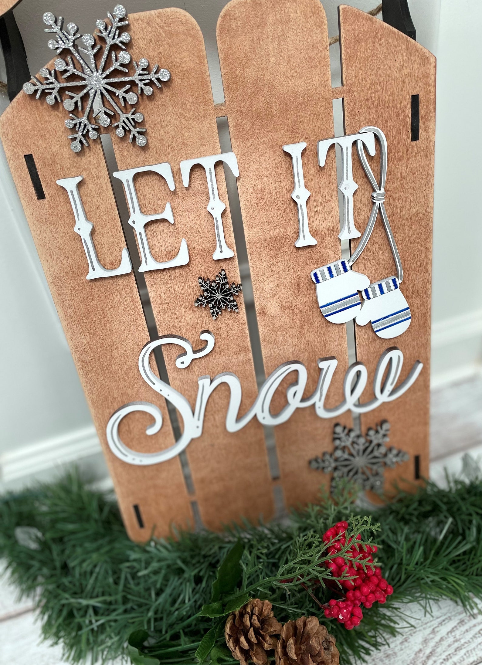 Sled Door Hanger Let It Snow Sled Door Decorations Laser - Etsy