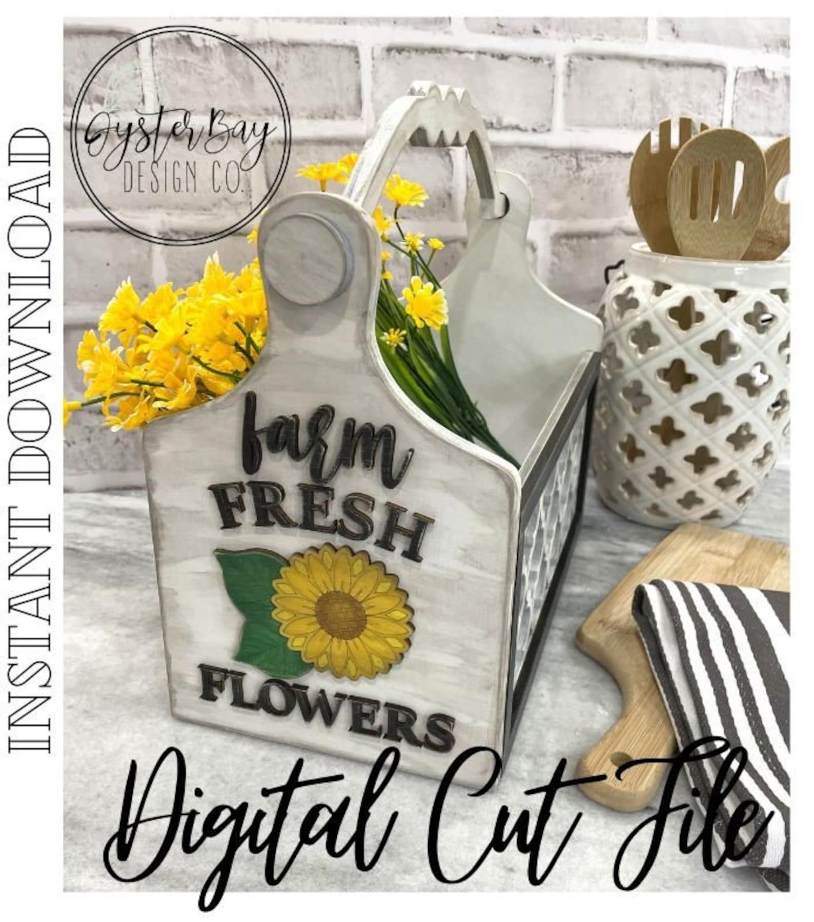 Farm Fresh Flowers, Arabesque Basket, Rustic Farmhouse Basket, Kitchen ...