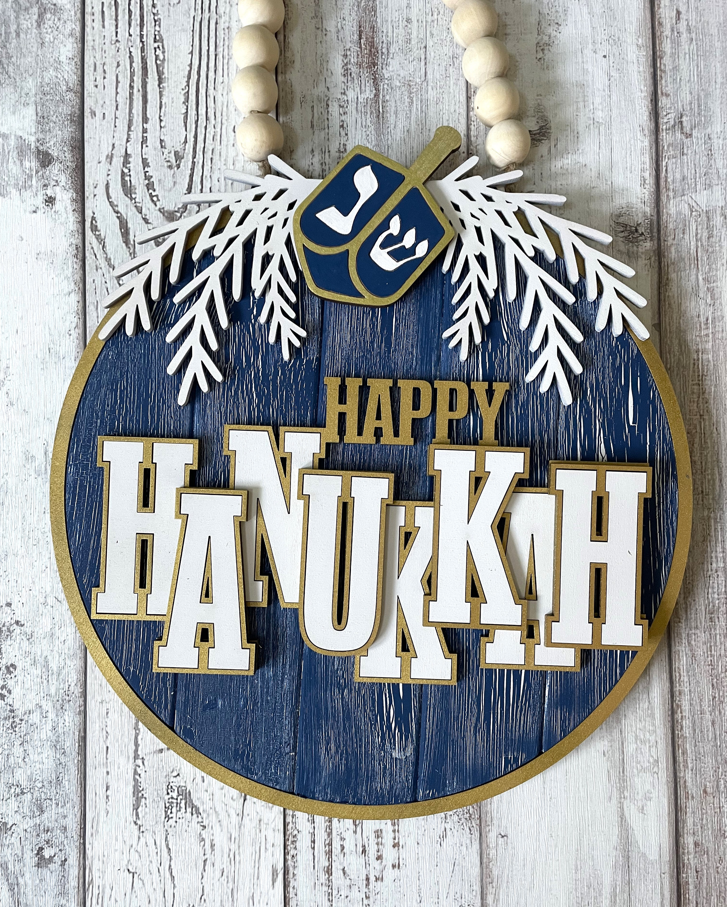 Hanukkah Door Hanger SVG – Dreidel & Greens, Laser Cut File (digital ...