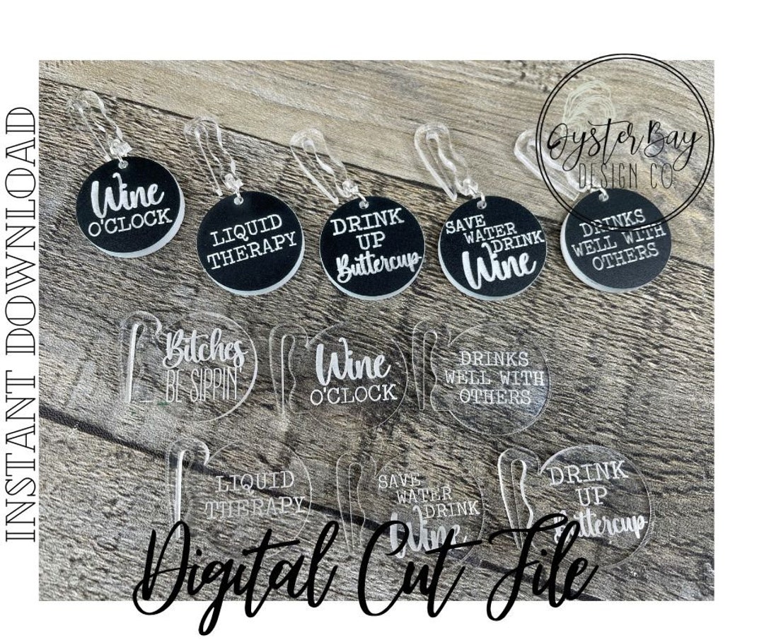 Drink Markers, Wine Charms, 6 Saying Included, Wine Accessories, Laser ...