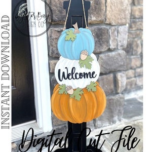 Stacked Pumpkins Door Hanger, Fall Decor, Welcome Sign, Fall Pumpkin ...
