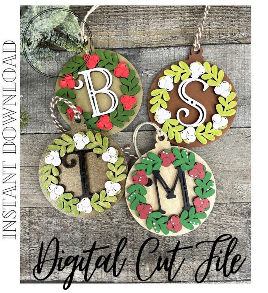 Wreath Initial Christmas Ornament, Initial Christmas Ornament, Family ...