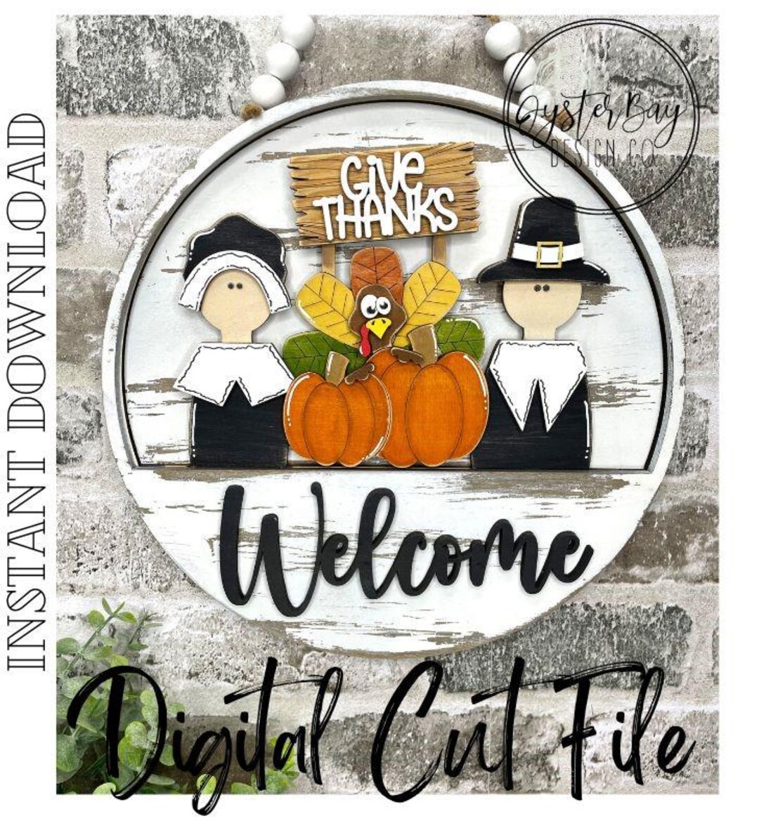 Pilgrim Insert SVG, Thanksgiving Interchangeable Door Hanger, Pilgrim ...