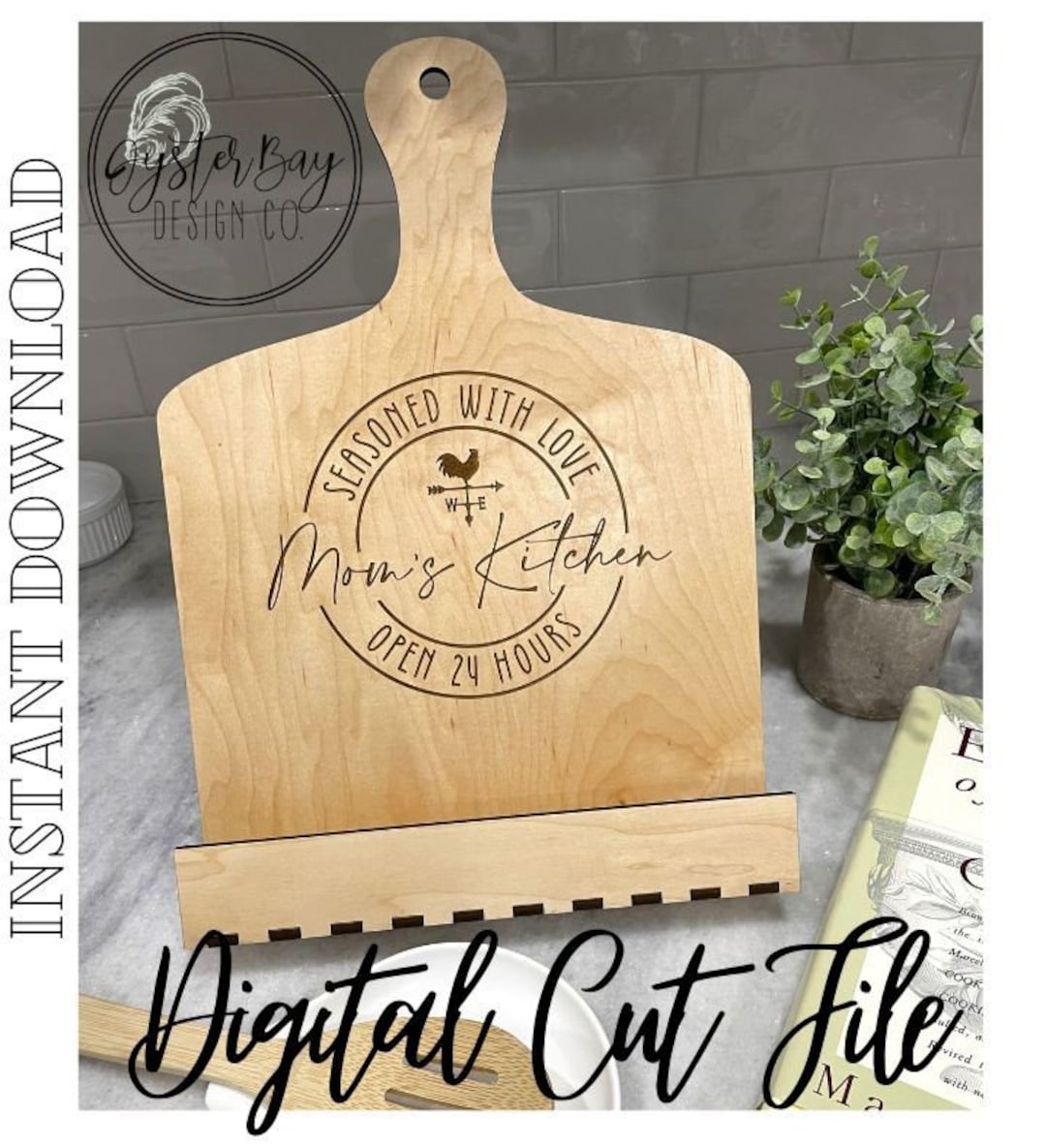 Cutting Board Cookbook Holder - Mom's Kitchen Cookbook Stand SVG ...