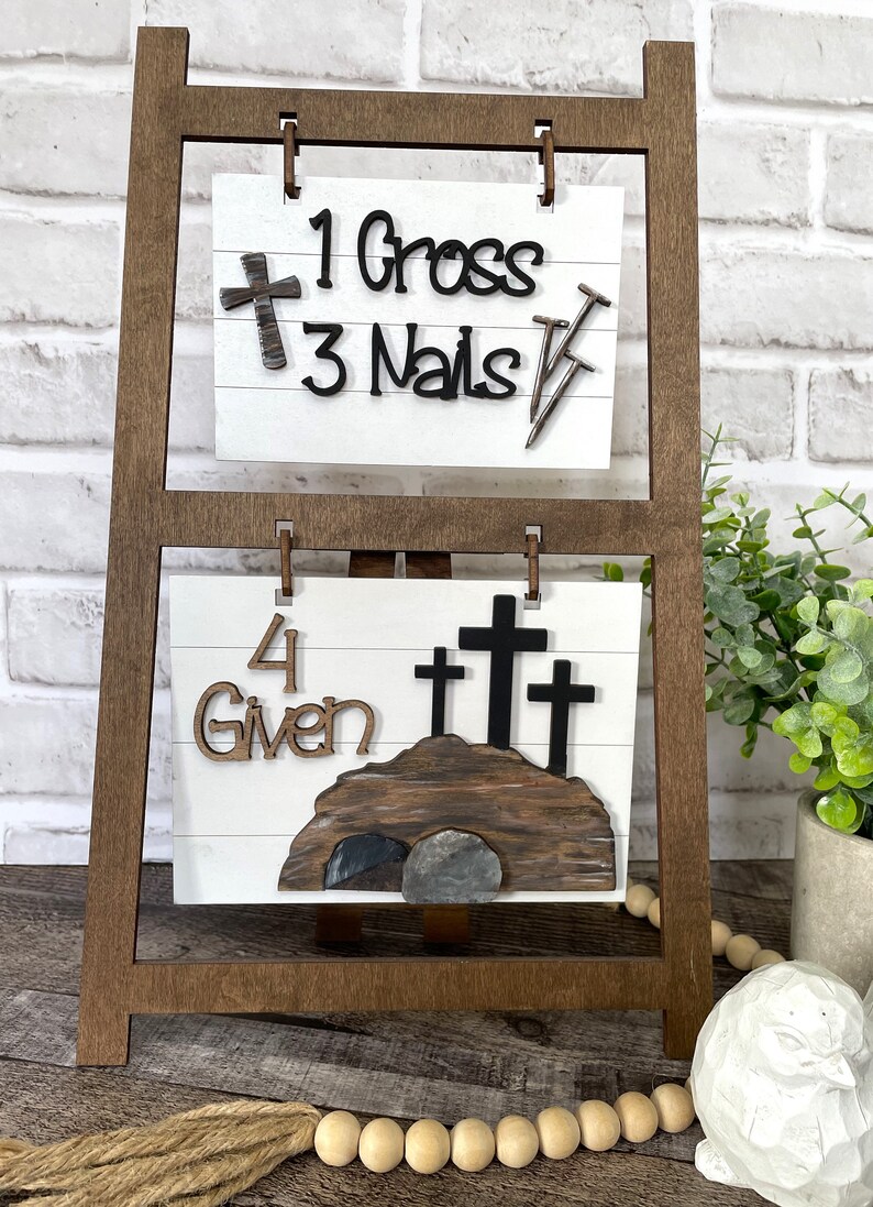 Insert for Ladder Farmhouse Interchangeable Sign, Religious Easter, 1 Cross, 3 Nails 4 Given ...