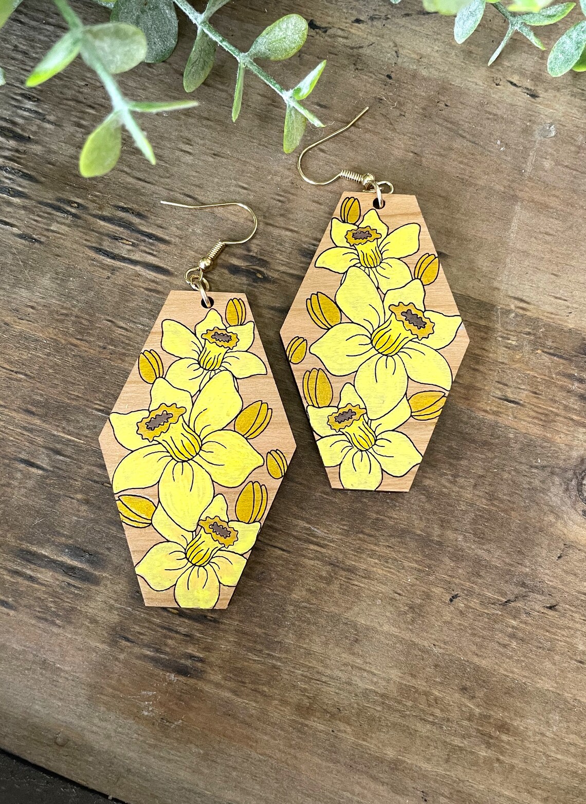 Floral Wood Earrings SVG Hand Drawn Floral Wood Earring Set - Etsy