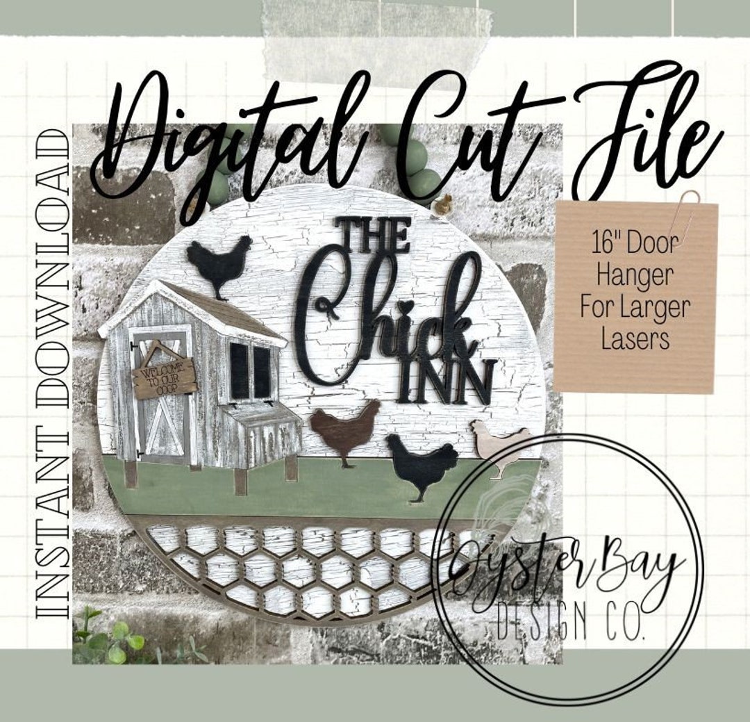 The Chick Inn Door Hanger - for Large Lasers (16" Round), Chicken Sign ...