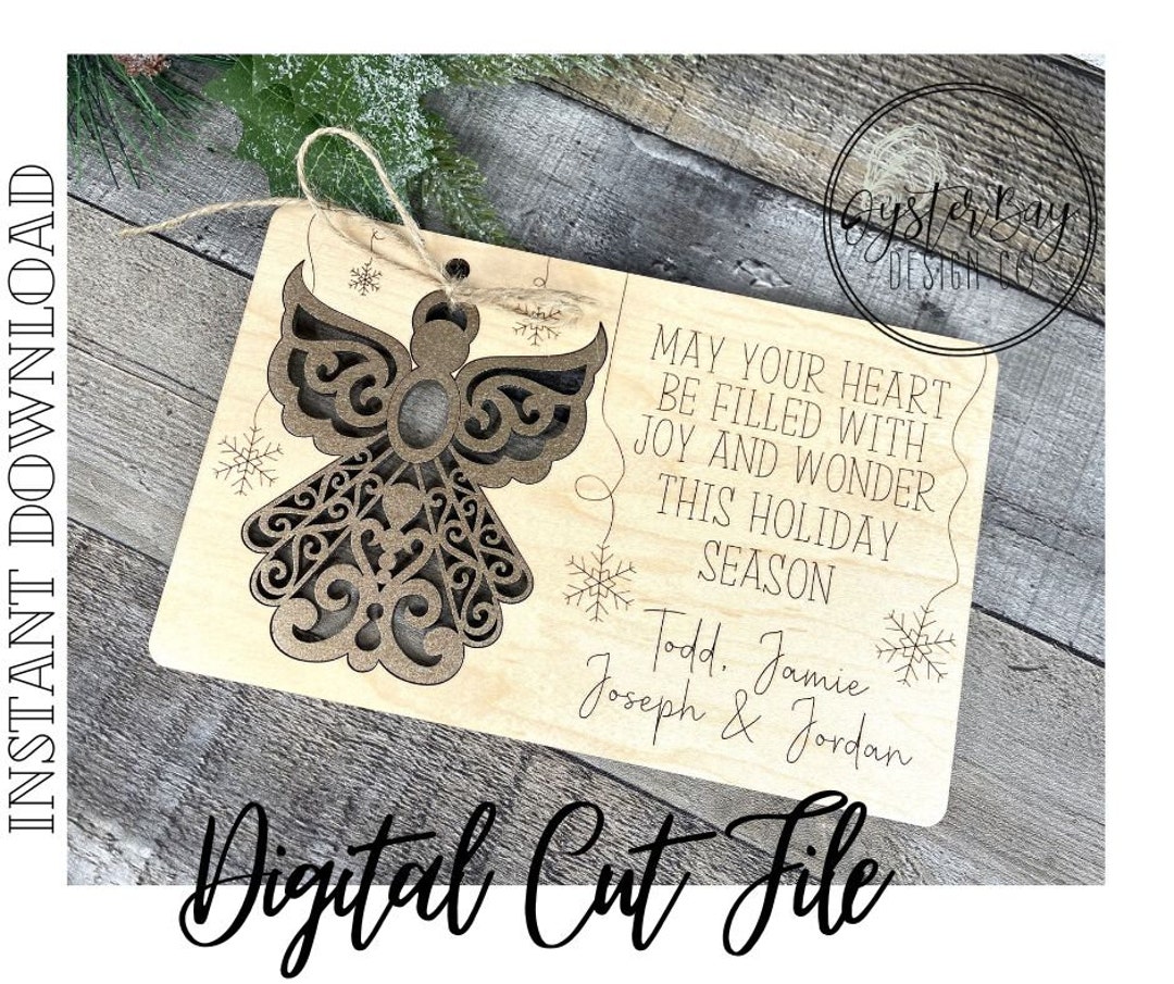 Angel Christmas Card Ornament, Laser Cut Holiday Card, Christmas Card ...