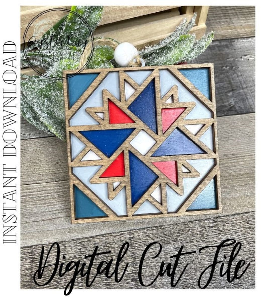 Barn Quilt Initial Ornament - Flower Pattern, Barn Quilt Christmas ...