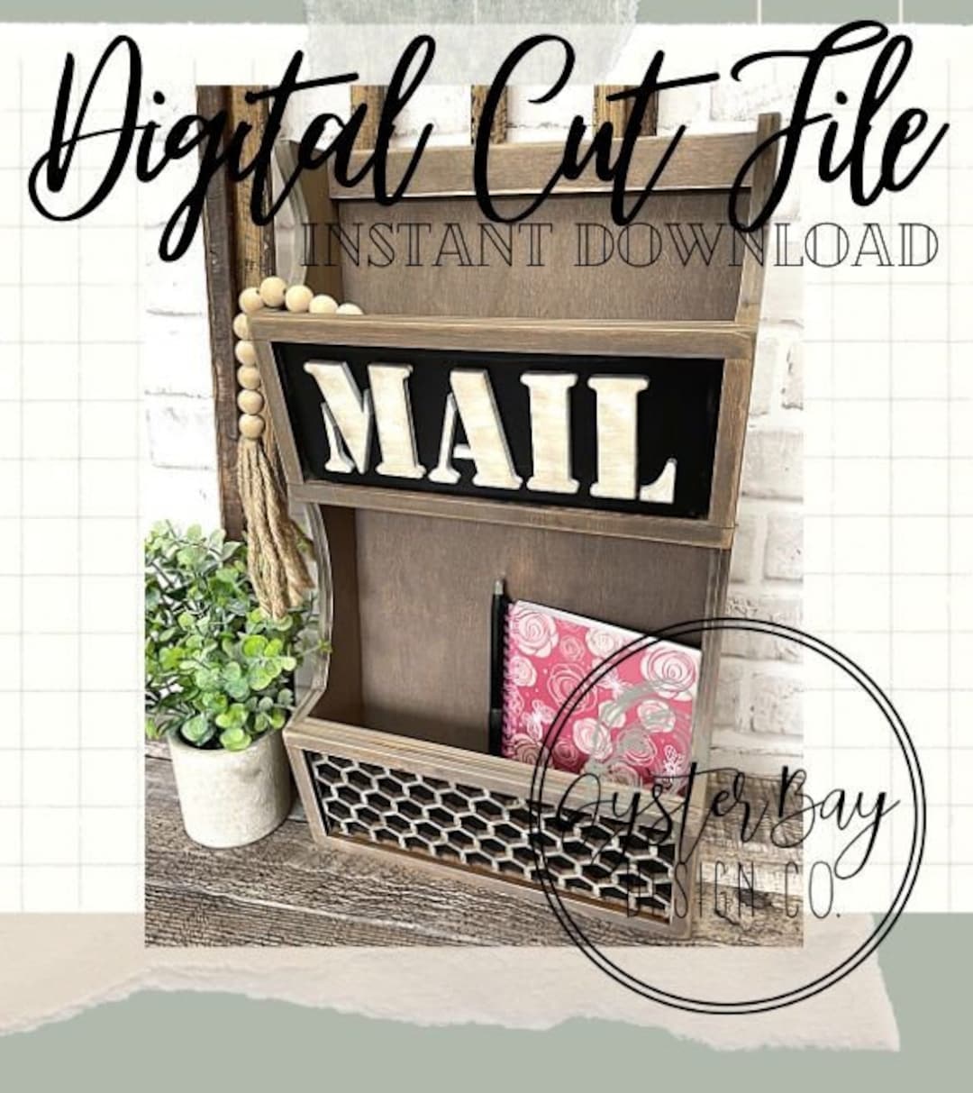 Hanging Mail Station, Rustic Farmhouse Mail Holder, Kitchen Mail ...