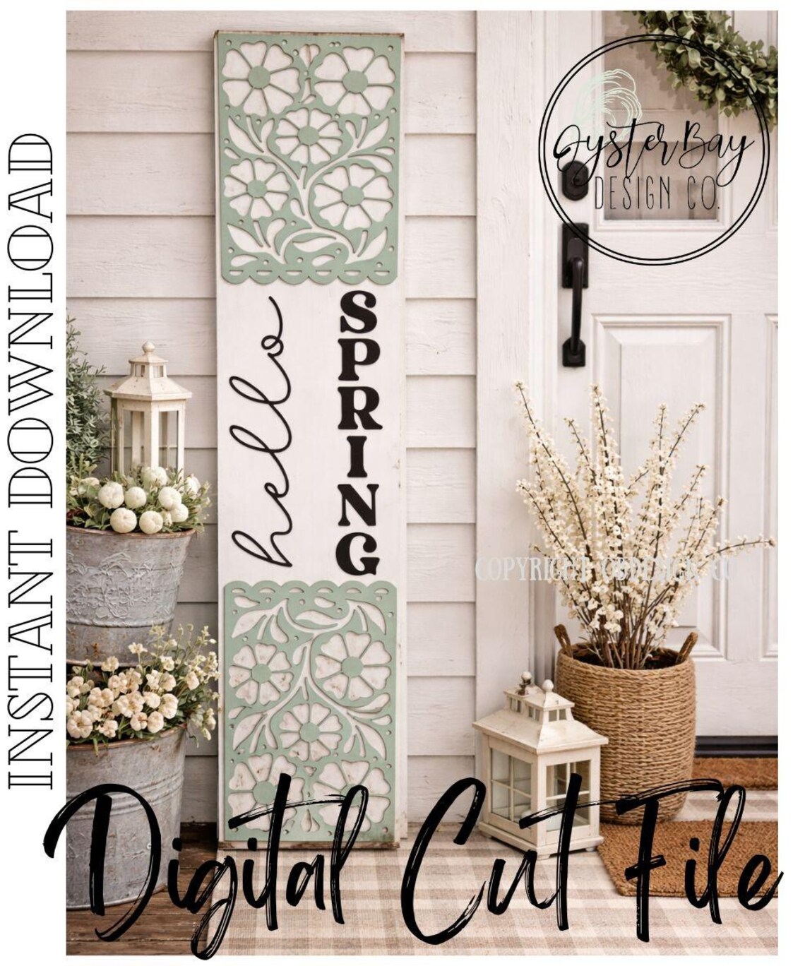 Hello Spring Porch Leaner SVG File: Floral Laser Cut Design - Digital ...