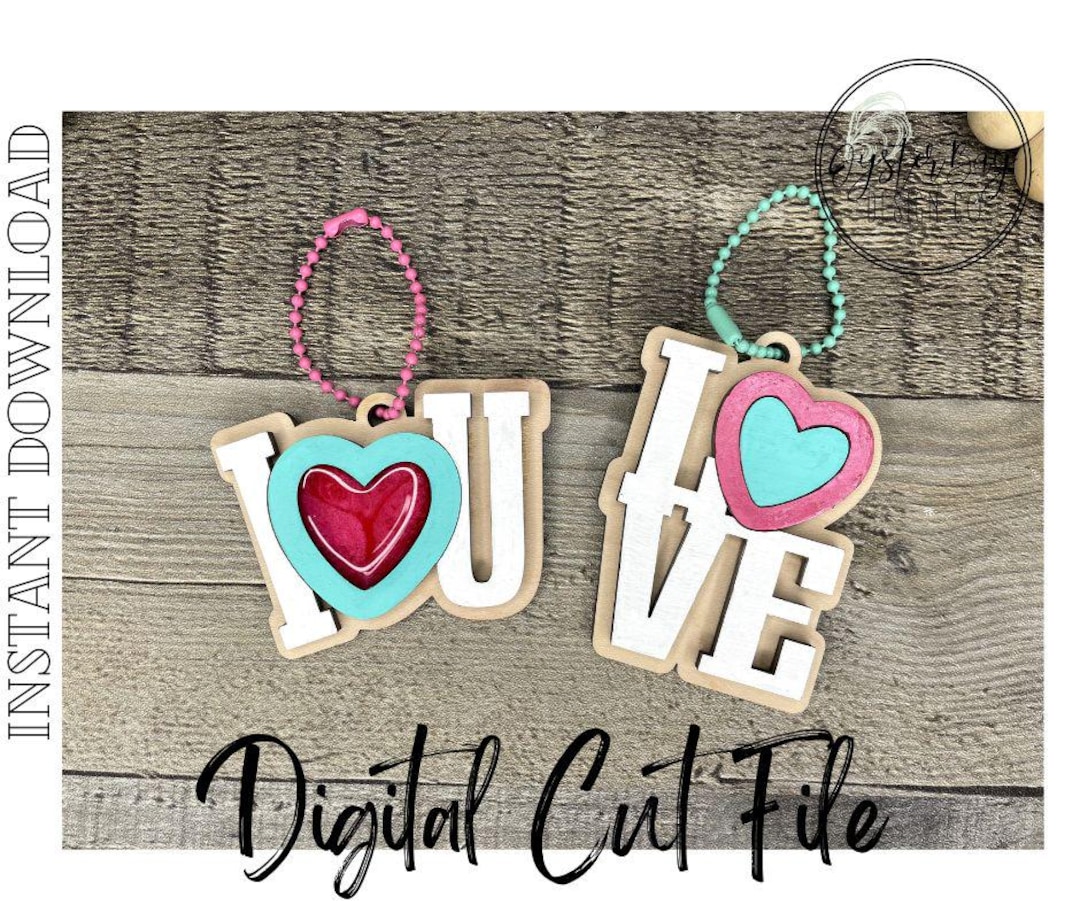 Love - I Heart U Keychain Story SVG, Car Charm, Love Keychain, I Love U ...