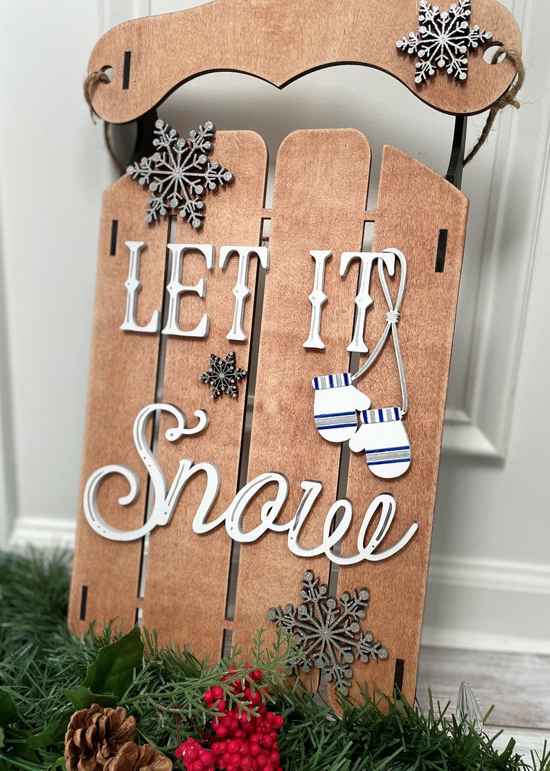 Sled Door Hanger Let It Snow Sled Door Decorations Laser | Etsy