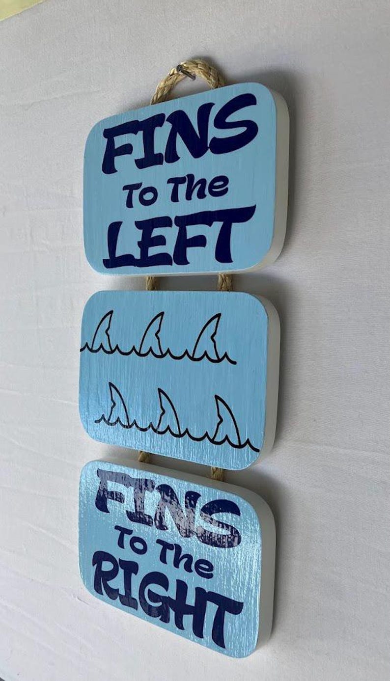 Fins to the Left Hanging Sign - Etsy